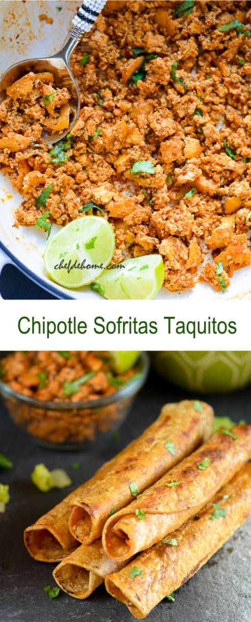 Mexican Chipotle Tofu Sofritas Taquitos Recipe | ChefDeHome.com