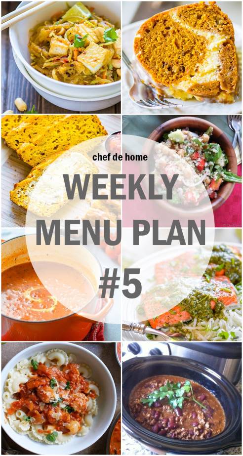 Weekly Meal Menu Plan - 5 Meals | ChefDeHome.com