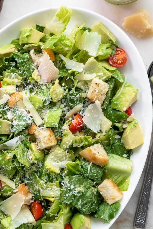 Avocado Caesar Salad with Avocado Caesar Dressing Recipe | ChefDeHome.com