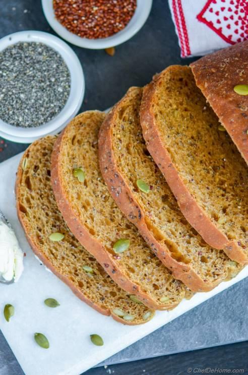 Multi Seeds Molasses Wheat Bread with Coconut Oil Recipe | ChefDeHome.com