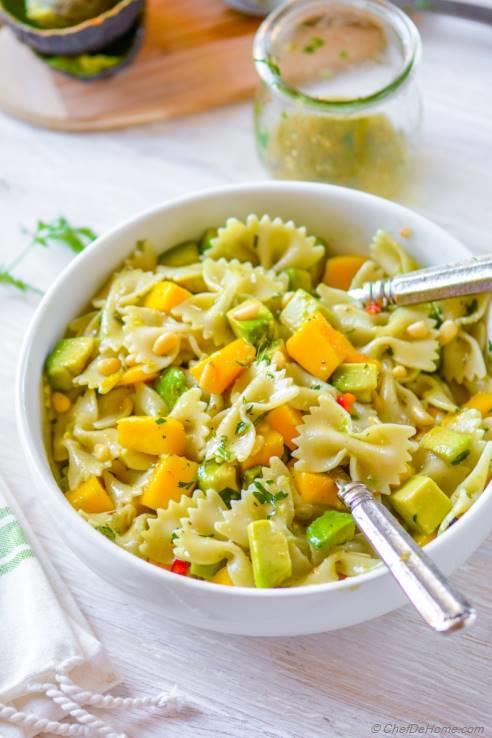 Mango Avocado Pasta Salad with Cilantro Lime Dressing Recipe | ChefDeHome.com
