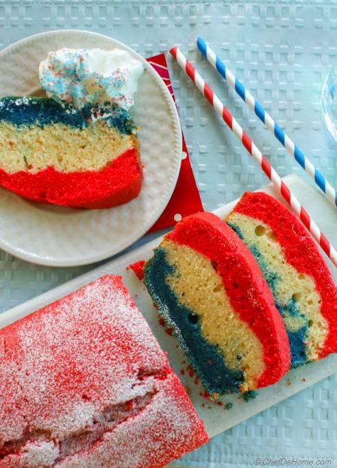 Patriotic Tri-Color Pound Cake Recipe | ChefDeHome.com