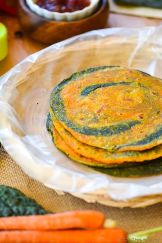 Kale and Carrot Whole Wheat Flat Bread Recipe | ChefDeHome.com