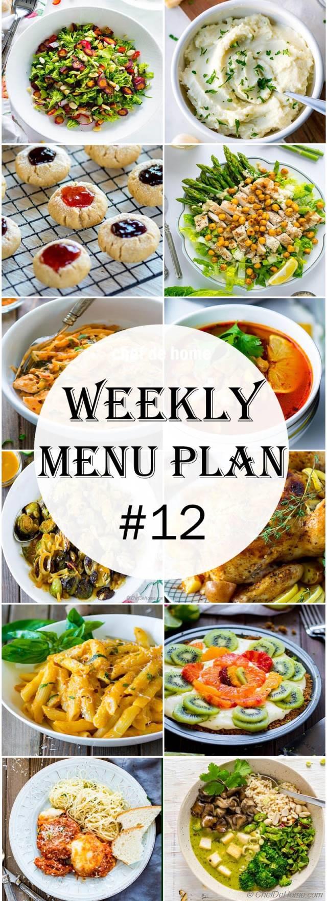 Weekly Meal Menu Plan - 12 Meals | ChefDeHome.com