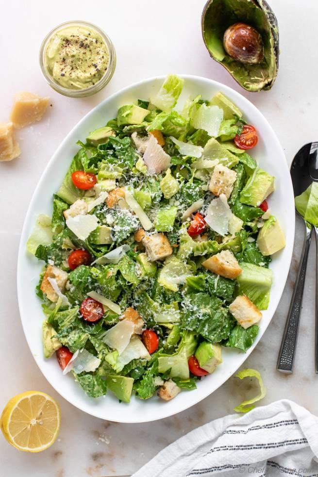 Avocado Caesar Salad with Avocado Caesar Dressing Recipe | ChefDeHome.com