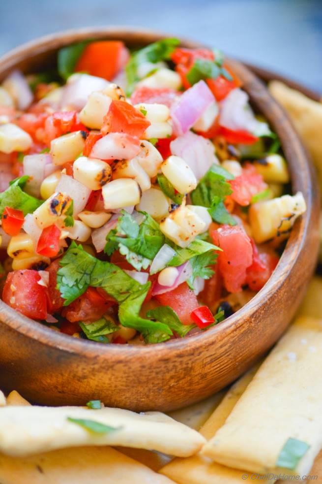 Chili Lime Roasted Corn Salsa Recipe | ChefDeHome.com