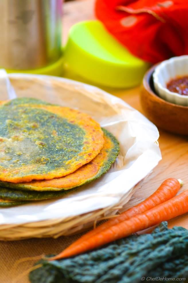 Kale and Carrot Whole Wheat Flat Bread Recipe | ChefDeHome.com