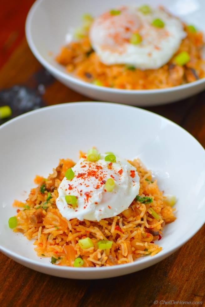 Spicy Kimchi Fried Rice with Poached Egg Recipe | ChefDeHome.com