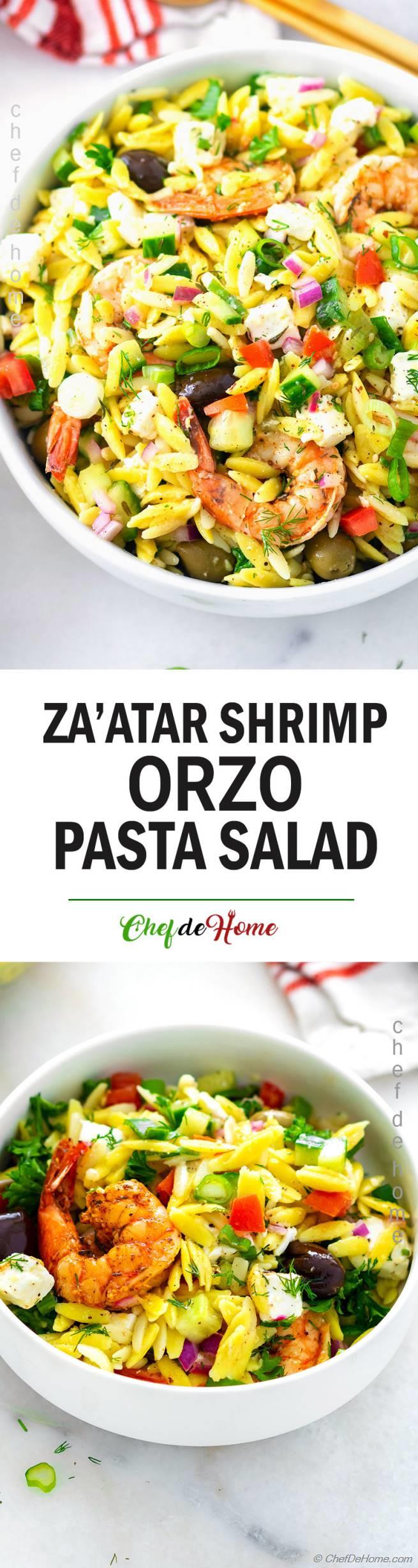 Greek Orzo Pasta Salad with Grilled Shrimp Recipe | ChefDeHome.com