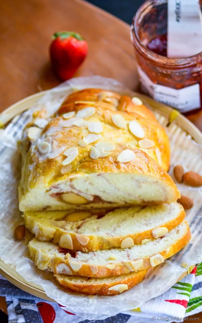 Strawberry Jam Swirl Breakfast Bread with Marzipan Recipe | ChefDeHome.com