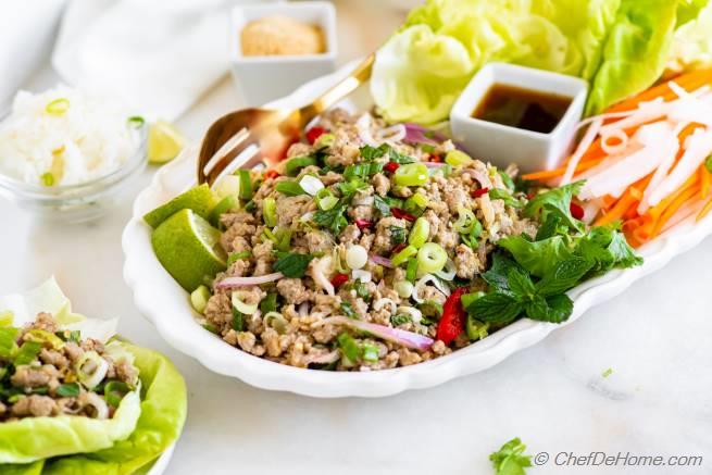 Turkey Larb - Turkey Lettuce Wraps Recipe | ChefDeHome.com