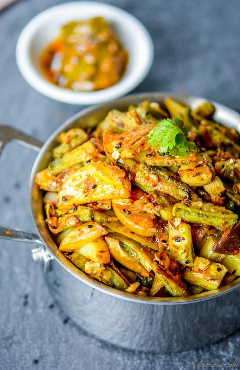 Achari Aloo Karela Recipe | ChefDeHome.com