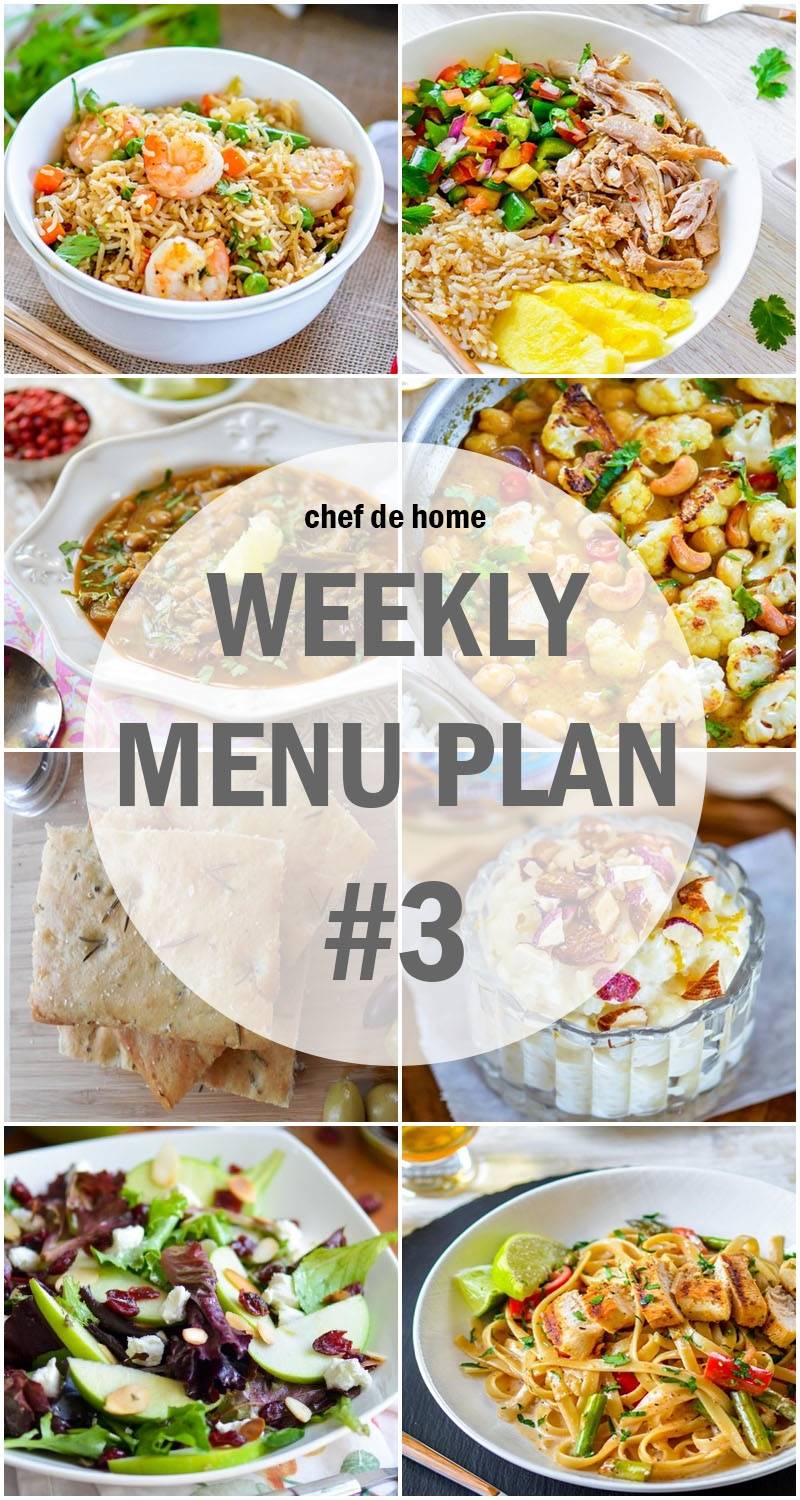 Weekly Meal Menu Plan - 3 Meals | ChefDeHome.com