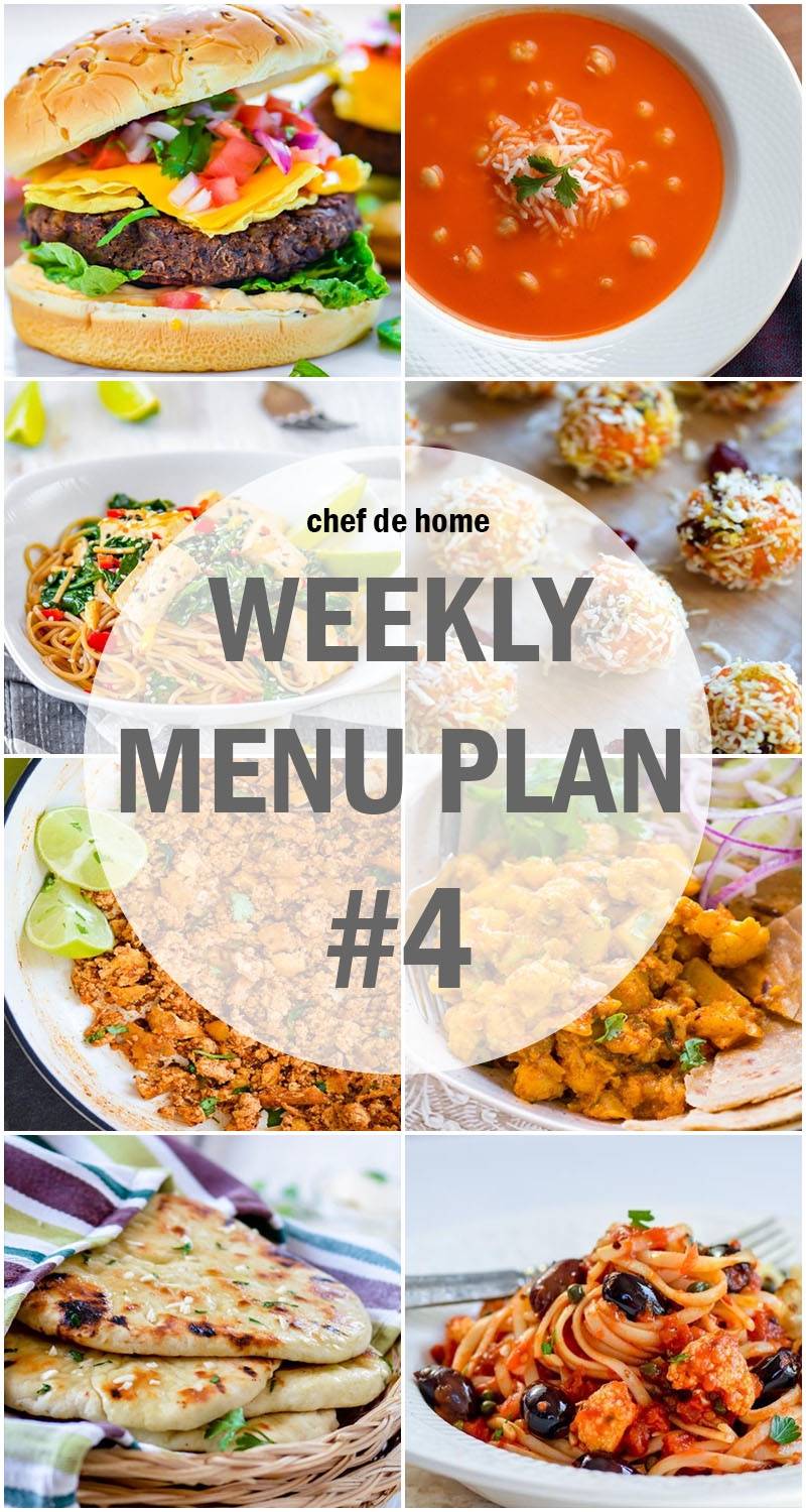 Weekly Meal Menu Plan - 4 (Vegetarian) Meals | ChefDeHome.com