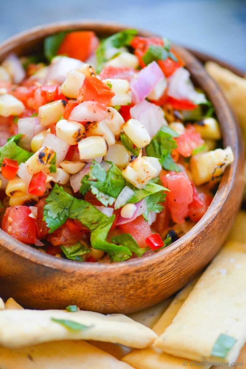 Chili Lime Roasted Corn Salsa Recipe | ChefDeHome.com