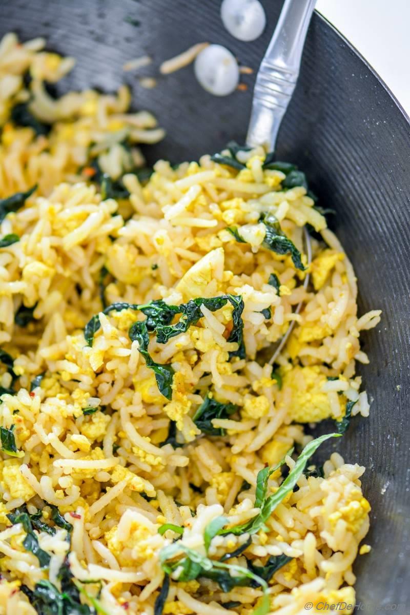 Vegan Tofu Scramble Kale Fried Rice Recipe | ChefDeHome.com