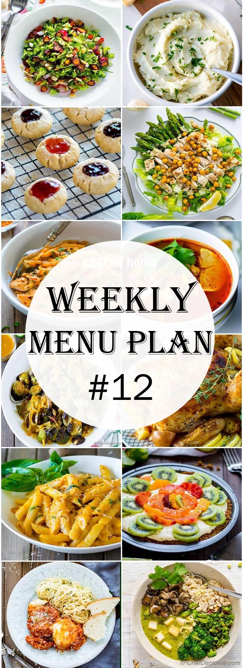 Weekly Meal Menu Plan - 12 Meals | ChefDeHome.com