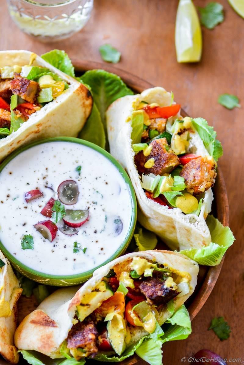 Spicy Veggie Curry Naan Pockets with Grape Raita Recipe | ChefDeHome.com