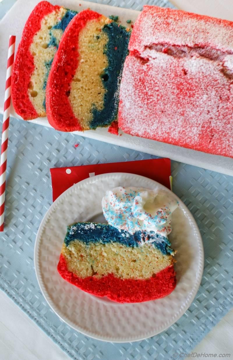 Patriotic Tri-Color Pound Cake Recipe | ChefDeHome.com
