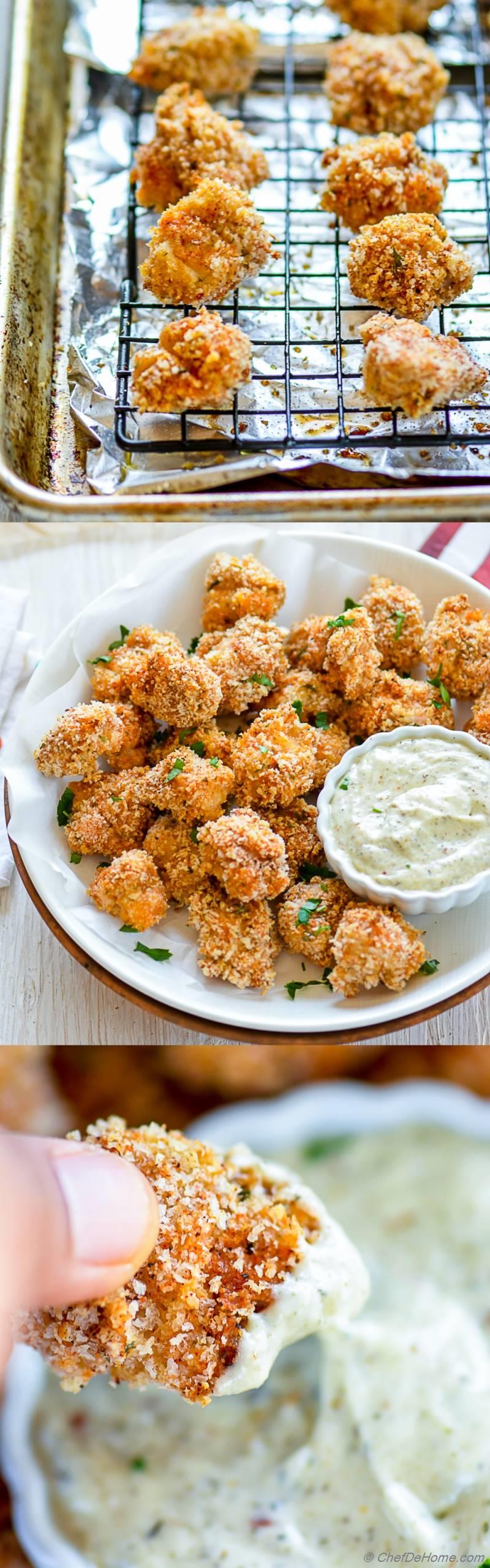 Baked Popcorn Chicken with Creamy Garlic Parmesan Dip Recipe ...