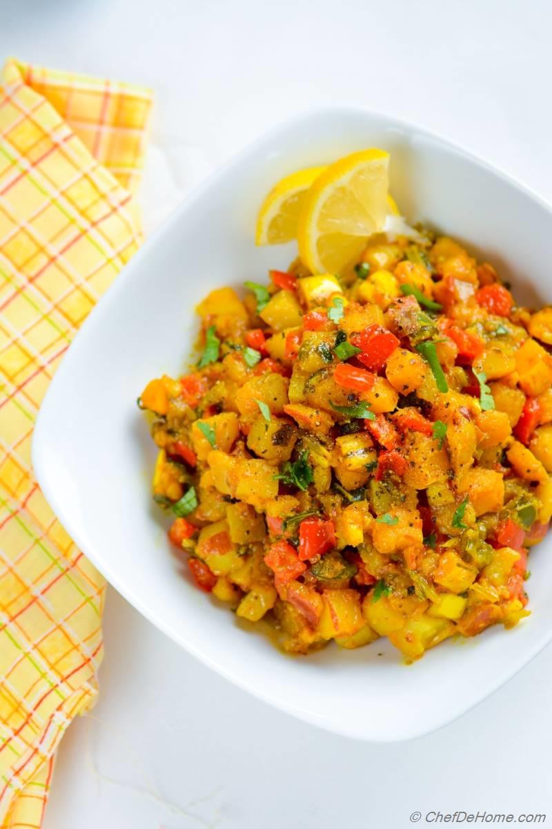 Potatoes, Squash and Poblano Curry Hash Recipe | ChefDeHome.com