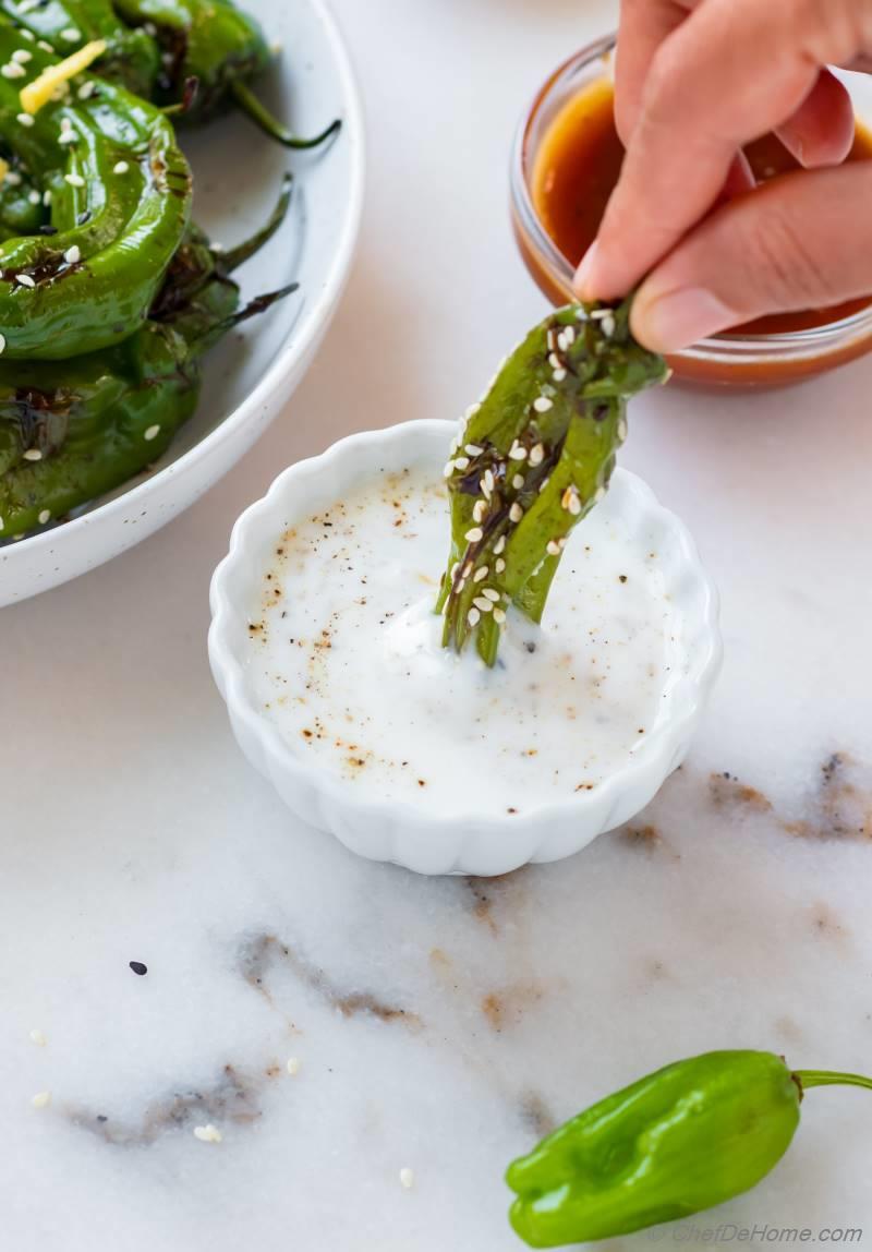 Blistered Shishito Peppers with Dipping Sauce Recipe | ChefDeHome.com