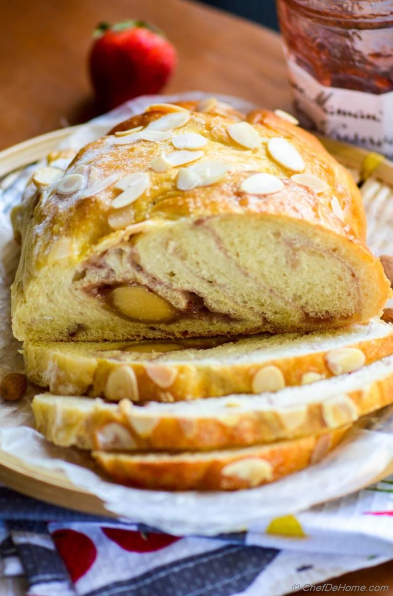 Strawberry Jam Swirl Breakfast Bread with Marzipan Recipe | ChefDeHome.com