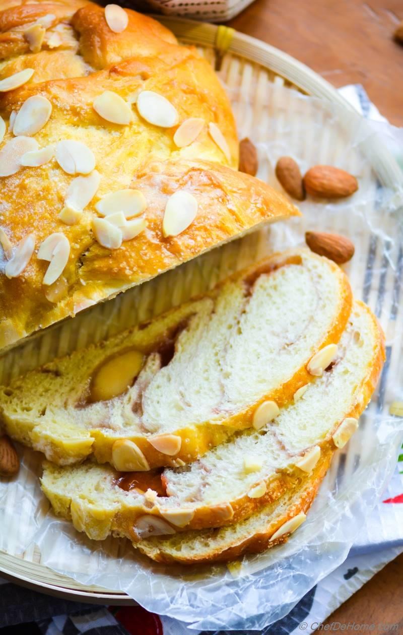 Strawberry Jam Swirl Breakfast Bread with Marzipan Recipe | ChefDeHome.com